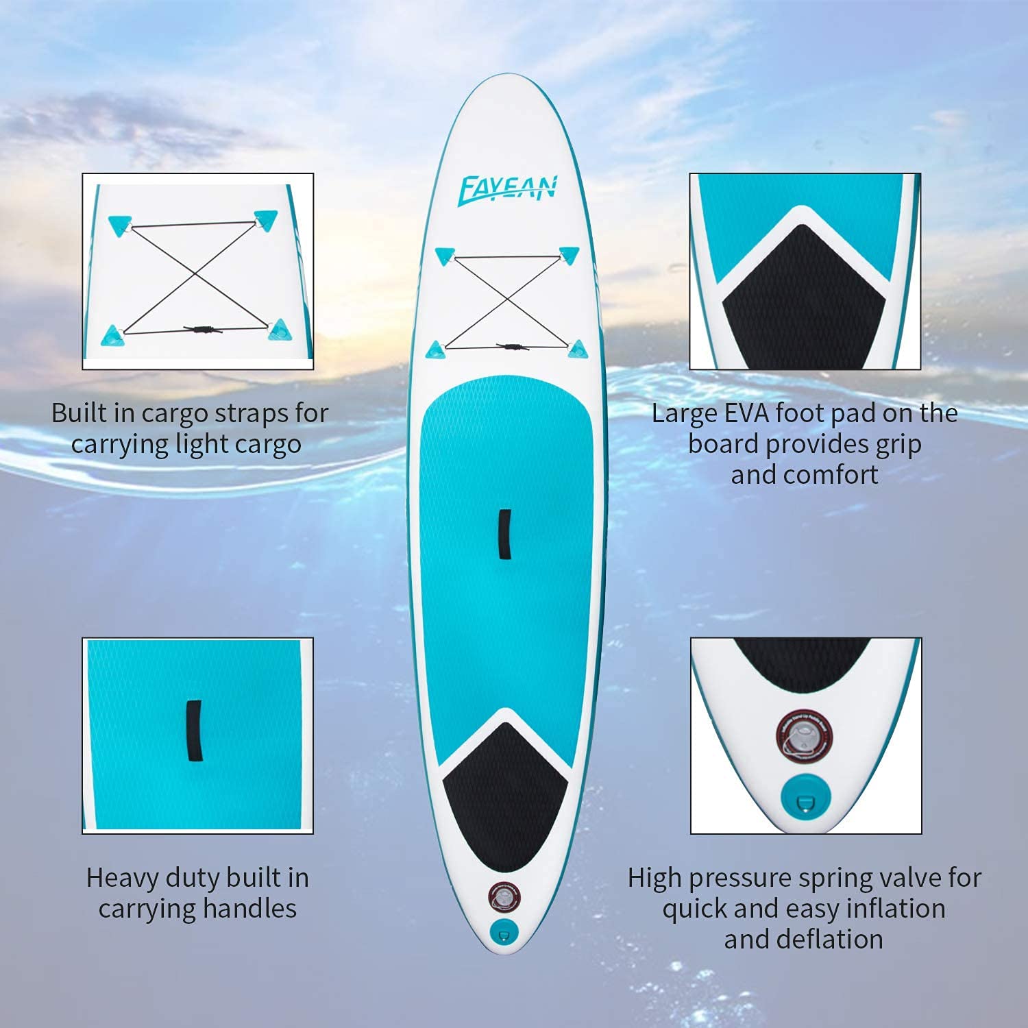 FAYEAN Inflatable Stand Up Paddle Board 10' x 28''x 6'' SUP ISUP Round Board Include Hand Pump, Paddle, Backpack, Coil Leash,Carry Bag, Repair Kit and Waterproof Case (Blue Whale)