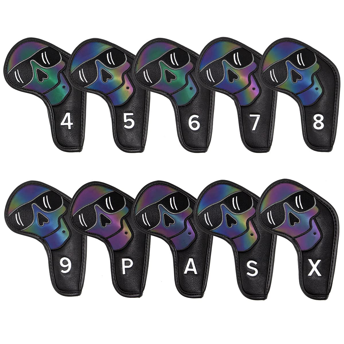 Golf Iron Covers 10pcs,Golf Iron Head Covers Leather Golf Iron Covers Set Skeleton Golf Iron Headcovers,Long Neck Golf Club Head Covers for Iron with Magic Tape Fit All Brands
