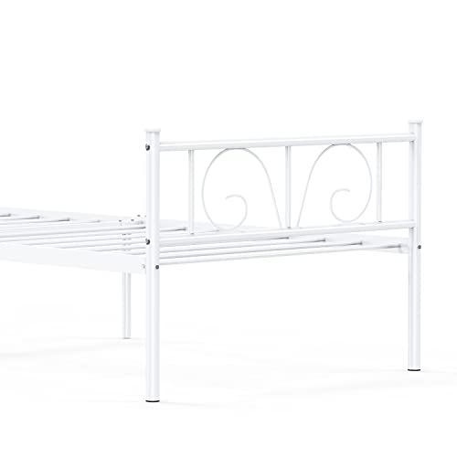 Twin Size Bed Frame 12 Inch Metal Platform Bed Frames Twin Mattress Foundation Single Beds with Headboard and Footboard, Easy Assembly, White