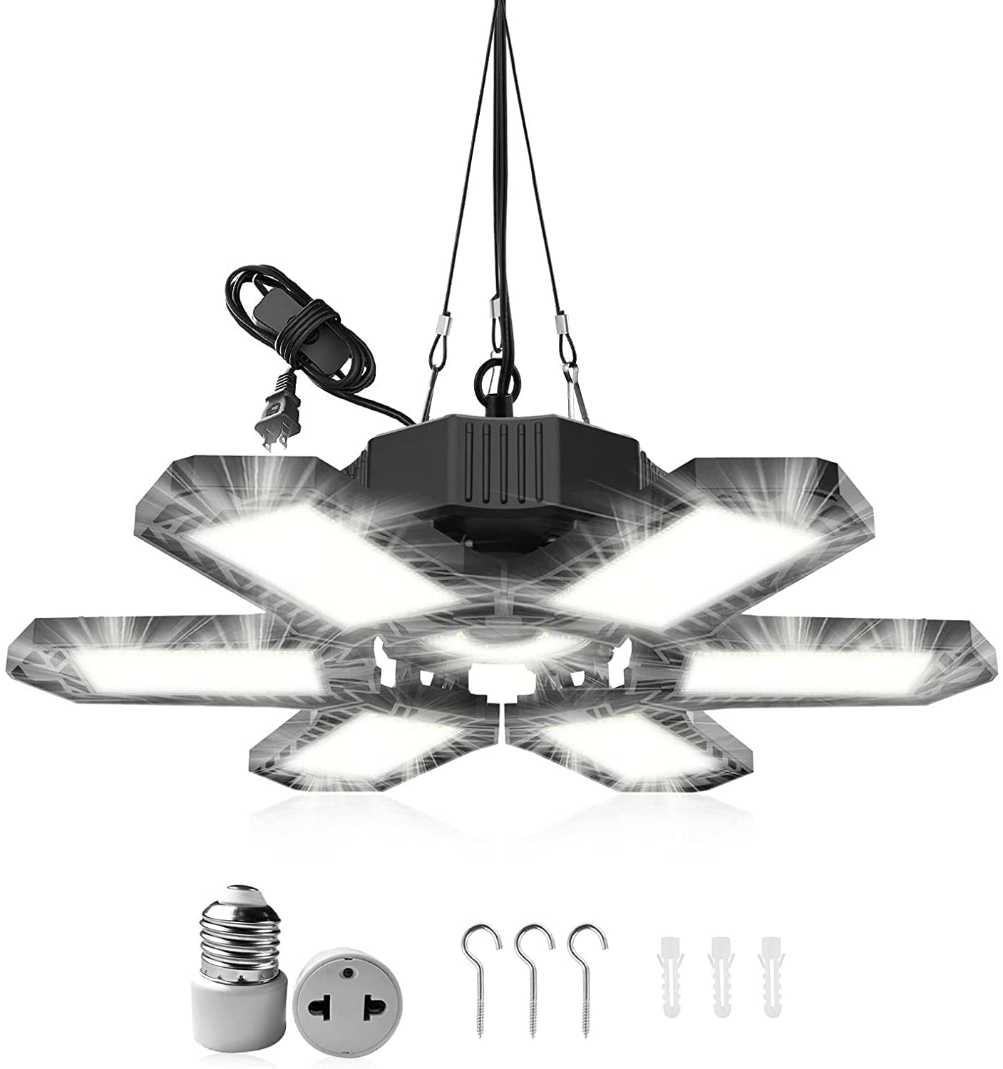Garage Lighting 80W, Deformable Ceiling Light Bulbs, E26/E27 Garage Light Bulb, 8000LM LED Garage Lights, Warm White 3000K Super Bright Work Light for Garage, Workshop, LED High Bay Light Bulb