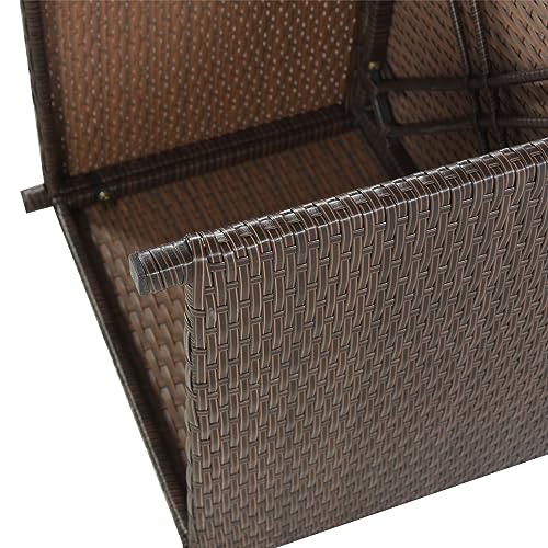 Merax 11-Piece Patio Furniture Set, All-Weather PE Wicker Dining Table Set with Wood Tabletop, Foldable 6 Chairs and 4 Stools, Space-Saving Design, Brown Rattan Beige Cushions Zippered