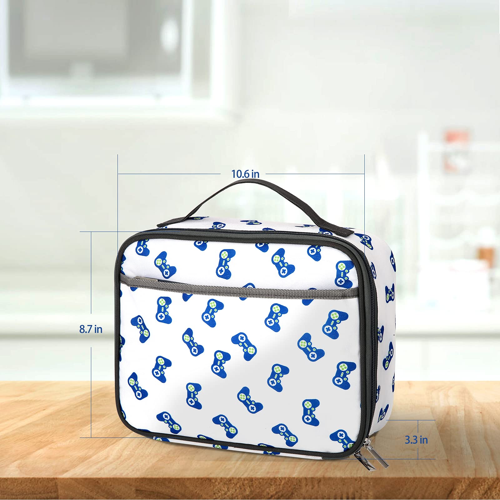Insulated Lunch Bag - Freezable Case Meal Tote Cooler with Pockets for Kids Girls Boys Teens Water Resistant Reusable Hot Cold School Work Padded with Handle - Lunch Containers (Video Game)