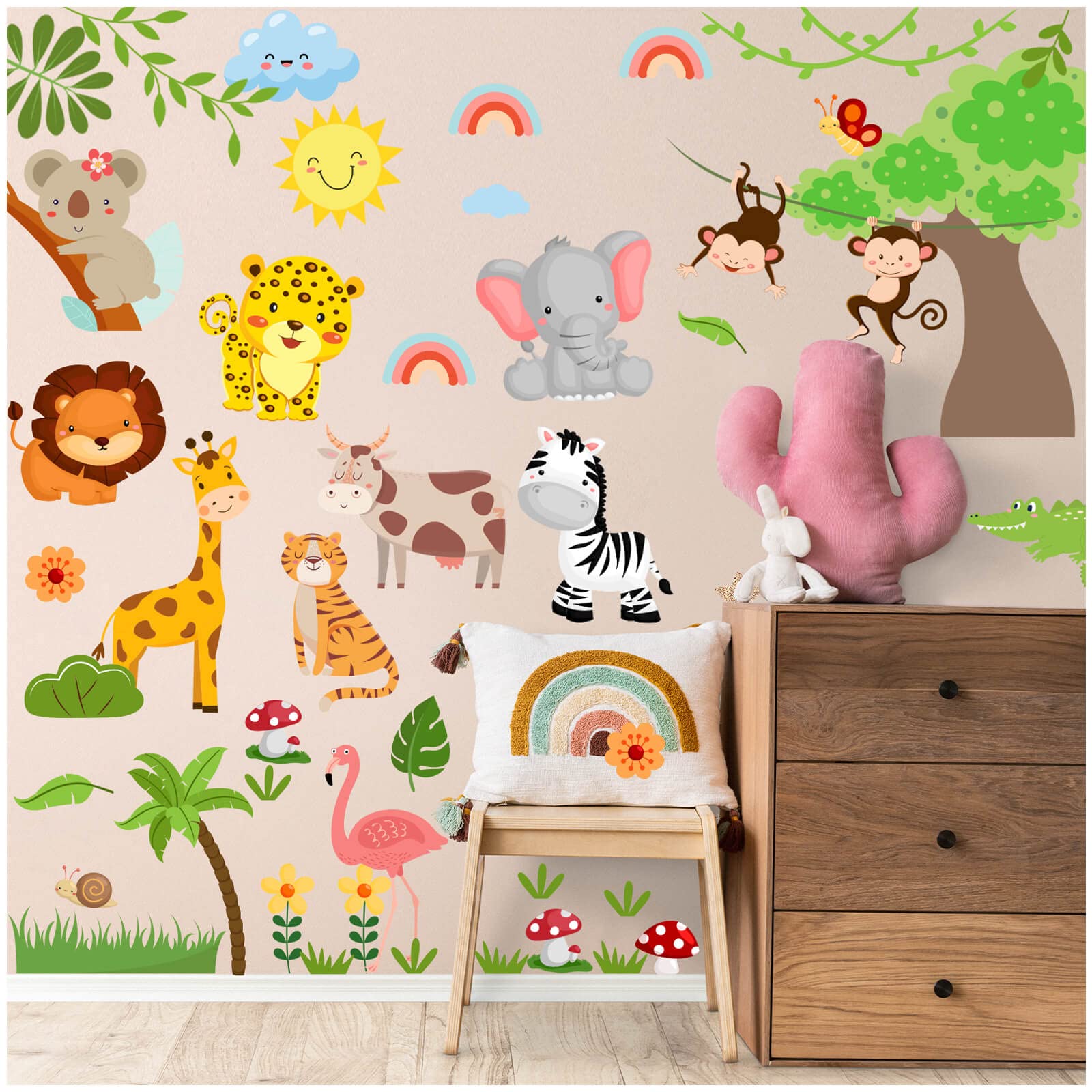 YLTPAJK Animal Wall Stickers for Kids, Cartoon Zoo DIY Art Self-Adhesive Removable Animal Wall Decals for Living Room Baby Nursery Classroom Kindergarten Wall Decor