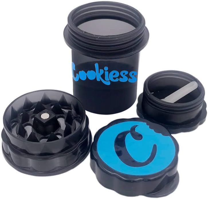 Grinder Herb Spice Grinder Hand-cranked Plastic Grinder with Handle 62mm Grinder Storage Tank 2 in 1(Black Blue)