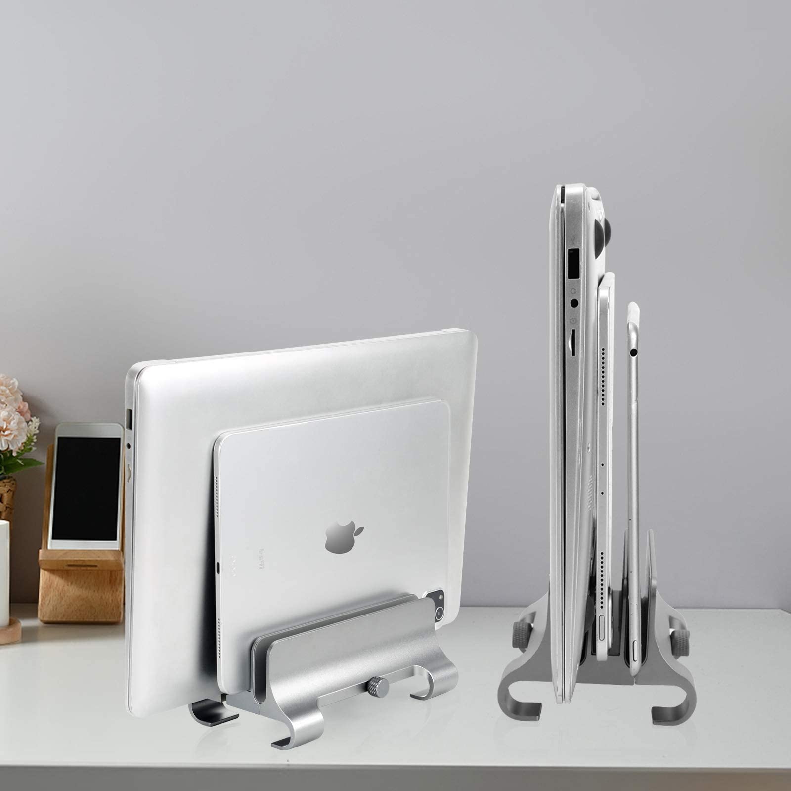 HOMIEBUDS Aeiniweraabbcc VHOB Vertical Laptop Stand,3 Slots Aluminum Desktop Holder with Multiple Laptop Stand,Compatible with Apple Notebooks?MacBook Pro,Surface,Chromebook and Gaming Laptops