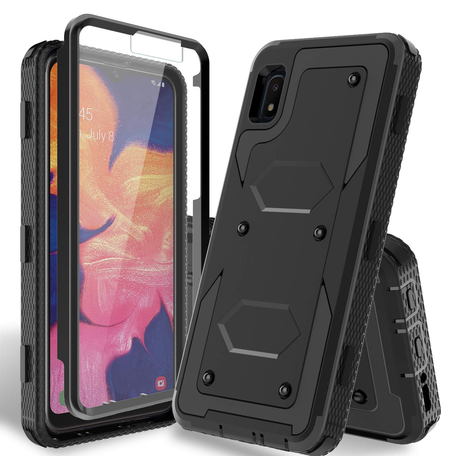 HATOSHI Samsung Galaxy A10e Case with Built-in Screen Protector Not Fit A10 Heavy Duty Protection Armor Shockproof Rubber Bumper Rugged Protective Phone Case Cover for Galaxy A10e 5.8 Inches -Black