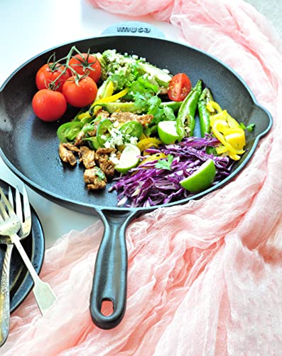 IMUSA USA 12" Cast Iron Skillet with Helper Handle for Indoor & Outdoor