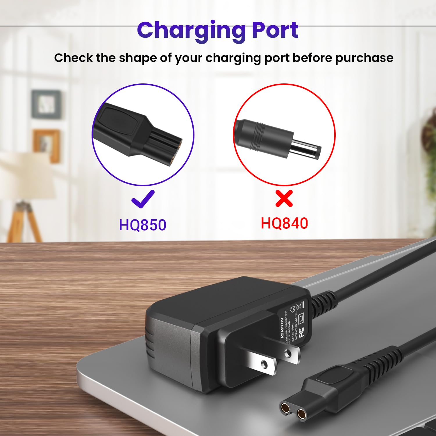 XXSZHY 8V HQ850 Shaver Charger Fit for Philips HQ850 Power Cord - Norelco One Blade QP2630 QP2530 Oneblade Razor Supply Adapter Replacement 3.3FT (8v 100ma)
