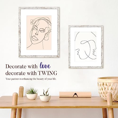 TWING Rustic Picture Frames 11x14 Set of 3, Distressed White Large Gallery Wall Frame Set Display Photos 8 x 10 with Mat or 11 x 14 without Mat Wall Mounting Display Composite Wood