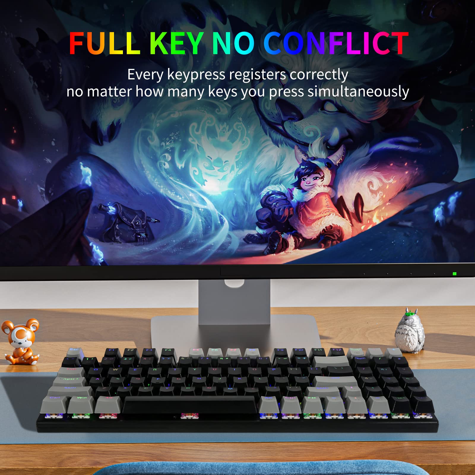 HUO JI E-YOOSO Z-19 Mechanical Gaming Keyboard with True RGB Backlit, 5 Pin Hot Swappable Blue Switches, Number Pad, Pro Software Supported, Wired Compact 94 Keys for PC/Computer, Black Grey