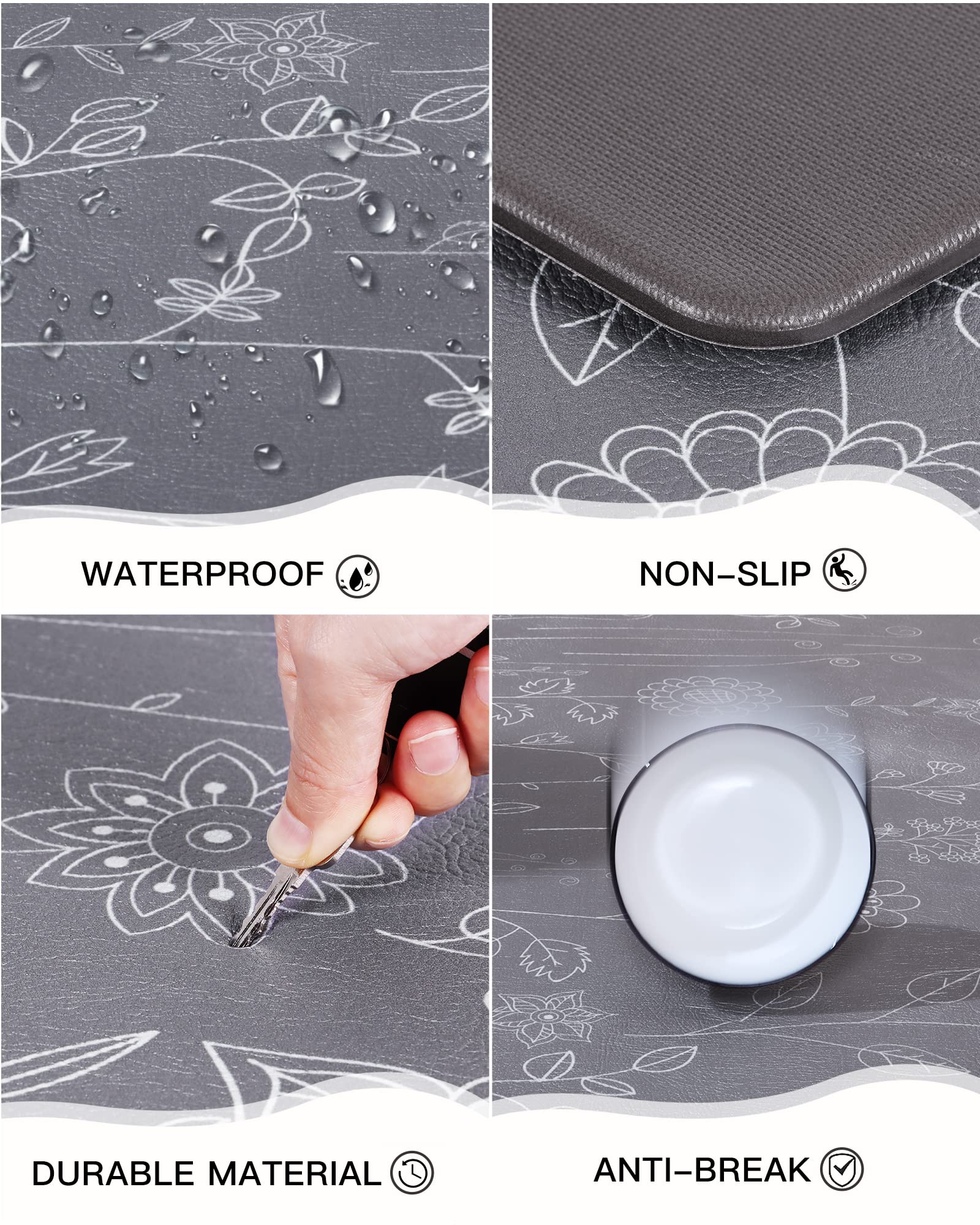 Kitchen Rugs and Mats Cushioned Anti Fatigue, WHTOR 2 PCS Non Skid Kitchen Runner Rugs, Waterproof Memory Foam Kitchen Floor Mat, Standing Desk Mat for House, Sink, Office, Kitchen (Gray)