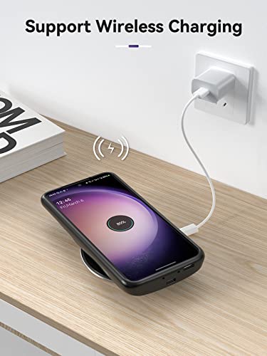 NEWDERY Galaxy S23 Plus Battery Case 10000mAh, Qi Wireless Charging, Fast Charging, Sync Data Supported, Powerful Portable Rechargeable Charger Case for Samsung S23+ 5G 6.6"(2023 Release) Black