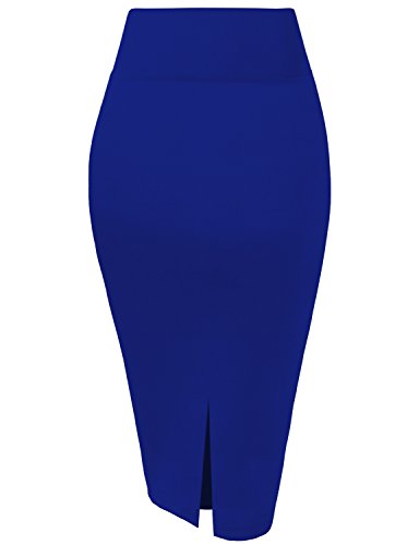 Womens Premium Nylon Ponte Stretch Office Pencil Skirt Made Below Knee KSK45002 1073T Royal L