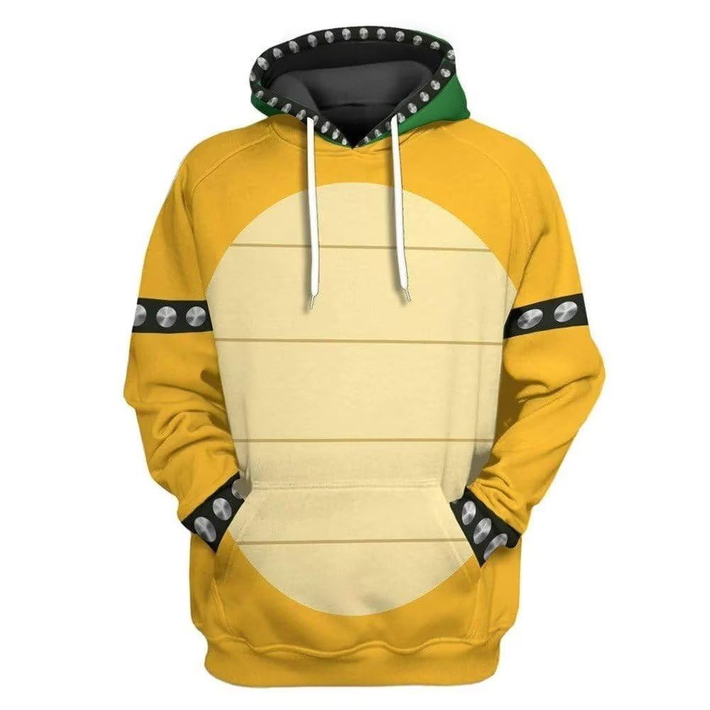 fczfczklk Super Brothers Peach Luigis Bowser 3D Printed Hooded Sweatshirt pullover Cosplay Comics Costume (Small, Yellow)