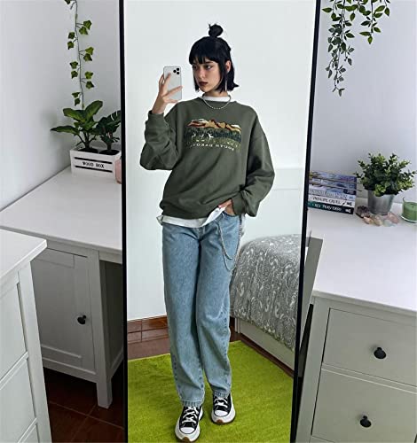Women Y2k hoodie Zip up Oversized Top Gothic Clothes Alt Sweatshirt Aesthetic Long Sleeve Vintage Punk Blouse (Green Elk, M)