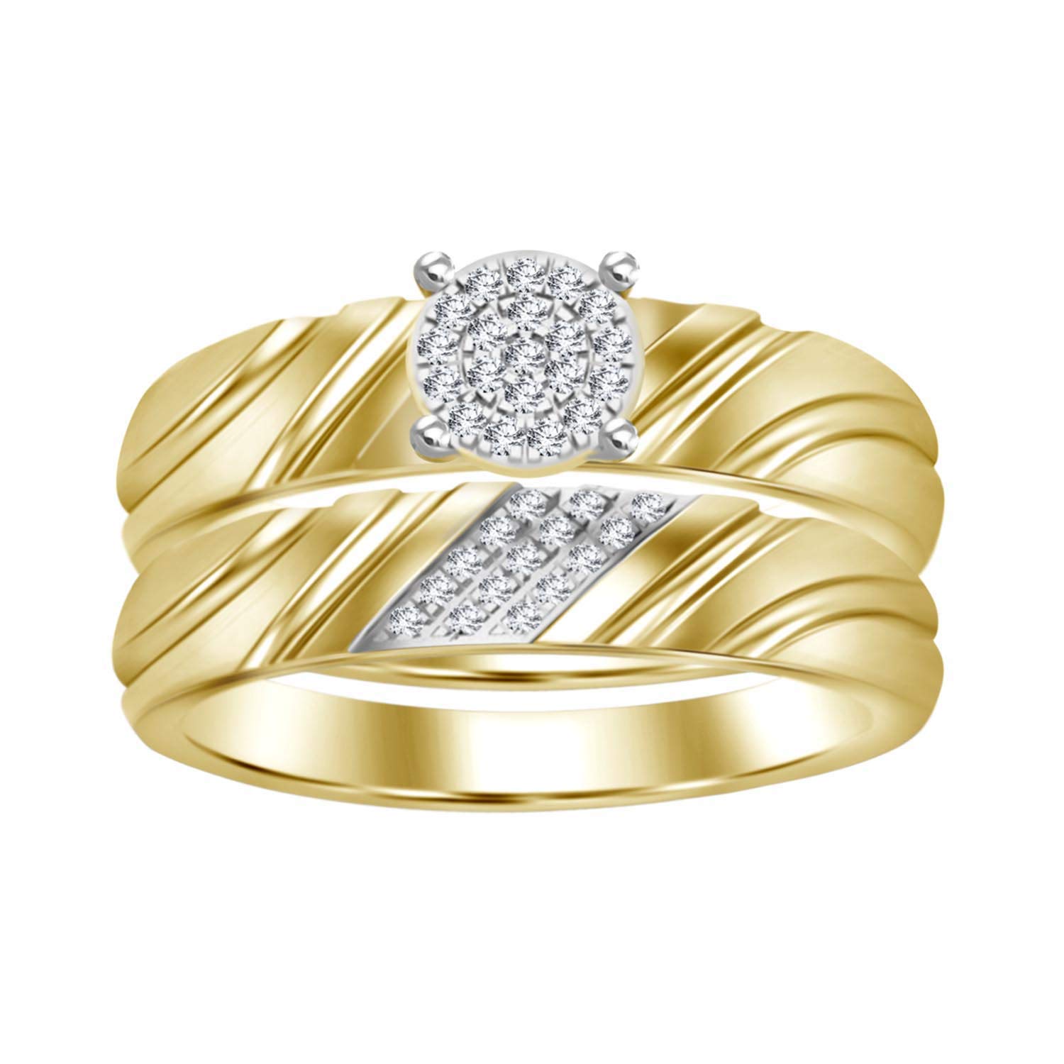 Eternal Bliss 0.07cttw Round Natural Diamond Ladies Engagement Wedding Bridal Set In 10K Yellow Gold (7.5)