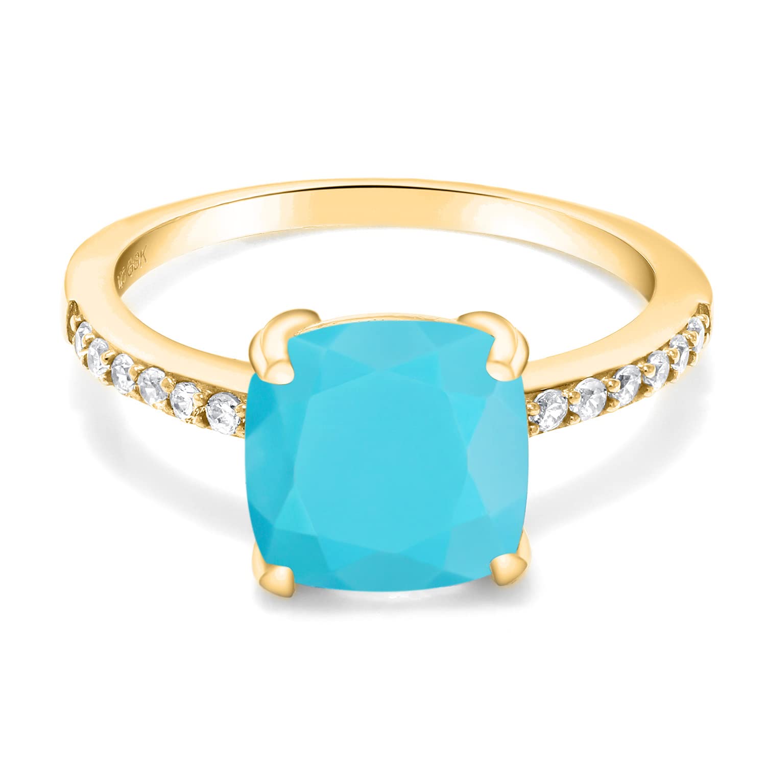 Gem Stone King 18K Yellow Gold Plated Silver 8MM Cushion Cut Gemstone Birthstone Engagement Ring | Wedding Anniversary Promise Ring For Women | Available In Size 5-9