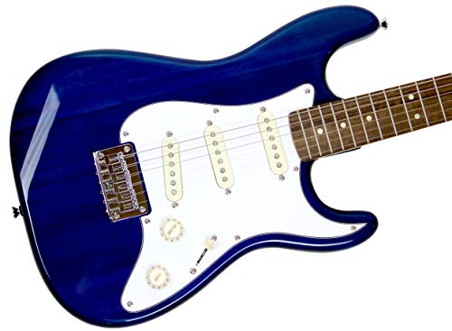 Fender Squier 24-Inch Short Scale Strat Pack - Transparent Blue Bundle with Frontman 10G Amplifier, Instrument Cable, Strap, Picks, Online Lessons, and Austin Bazaar Instructional DVD