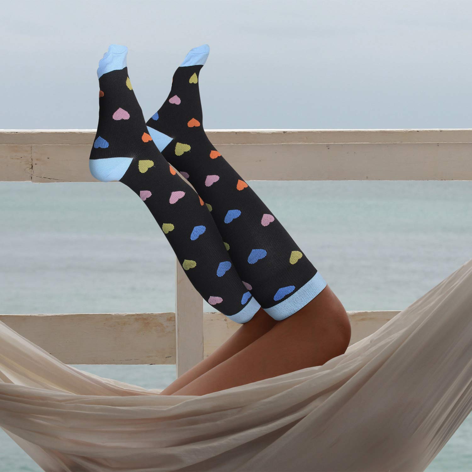 Double Couple 5 Pairs Wide Calf Compression Socks for Men Women 20-30mmhg Extra Plus Size Knee High Support
