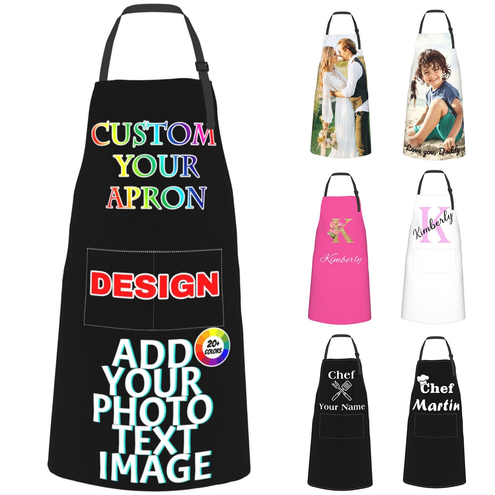 kioskbanks Custom Apron Personalized Chef Aprons for Women Men with Pockets Customized Name Text Logo Photo Picture Cooking Apron