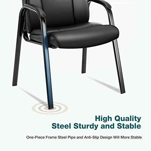 OLIXIS Office Desk Guest Wheels PU Leather Reception Chairs with Padded Arms and Metal Frame for Conference, 2 Pack, Black