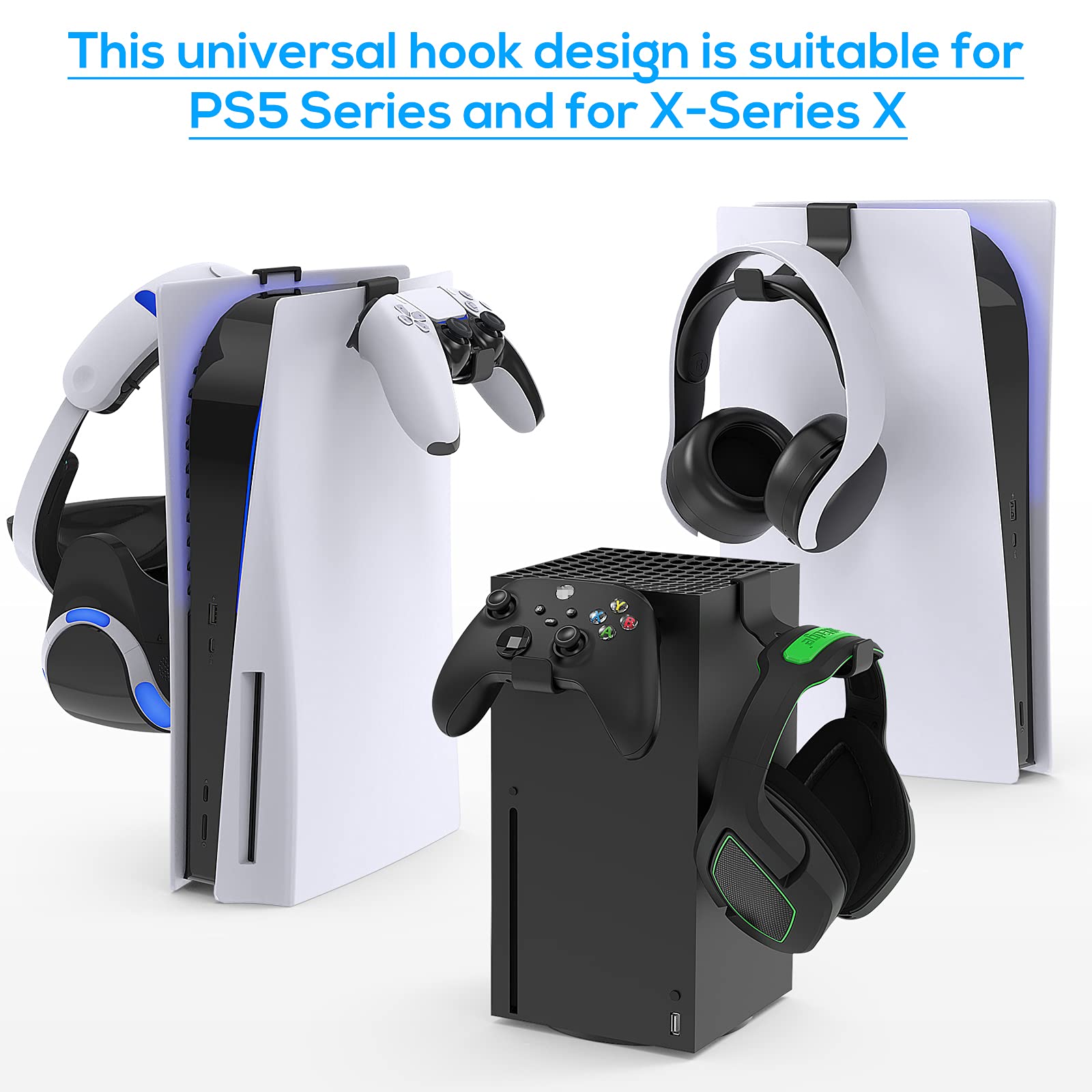 Game Controller Holder Compatible with PS5 and Headset Holder Compatible with Xbox Series X, Headphone Stand Hanger Hook Stand for PS5/XSX Gaming Headset, 2 Pack