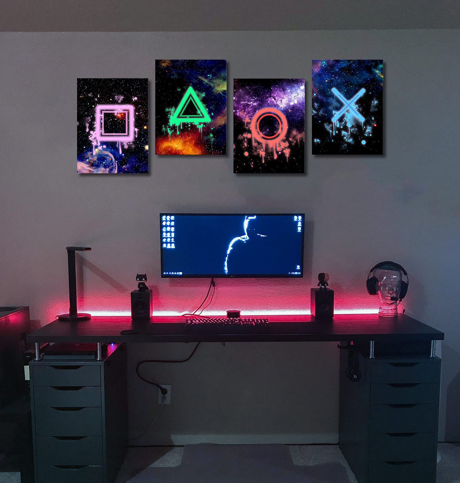 Game Room Wall Art Decor Funny Gaming Decorations Canvas Prints Boys Room Decorations Video Game Buttons Posters Pictures for Boys Bedroom Video Game Room Playroom Paintings Framed Ready to Hang