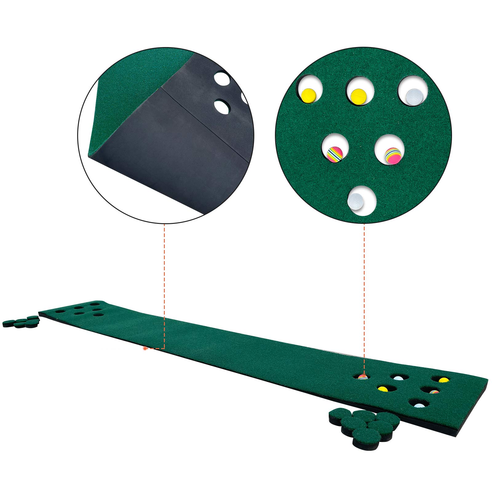Golf Putting Green Mat, Home Golf Putting Mats, Foldable Golf Mat Golf Training Aid Practice Mat, Golf Putting Game Set with 6 Golf Balls 12 Hole Covers, Golf Gifts, 9.84ft x 1.64ft (Flannelette)