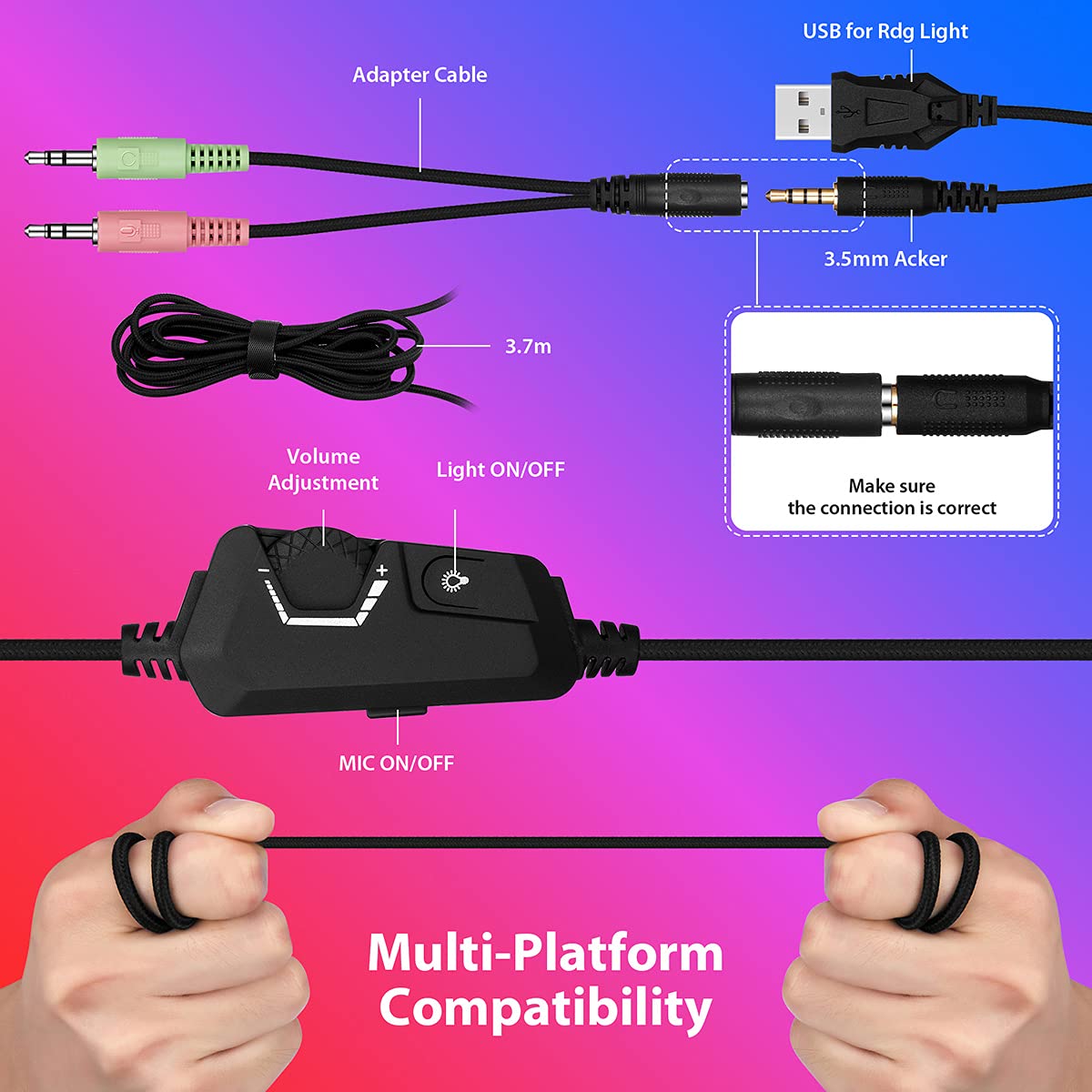Gaming Headset for PC with Mic PS4/PS5 Xbox One,ENVEL Over-Ear Headphones with Volume Control RGB LED Light Cool Stereo,Noise Reduction for Laptops,Smartphone,Computer