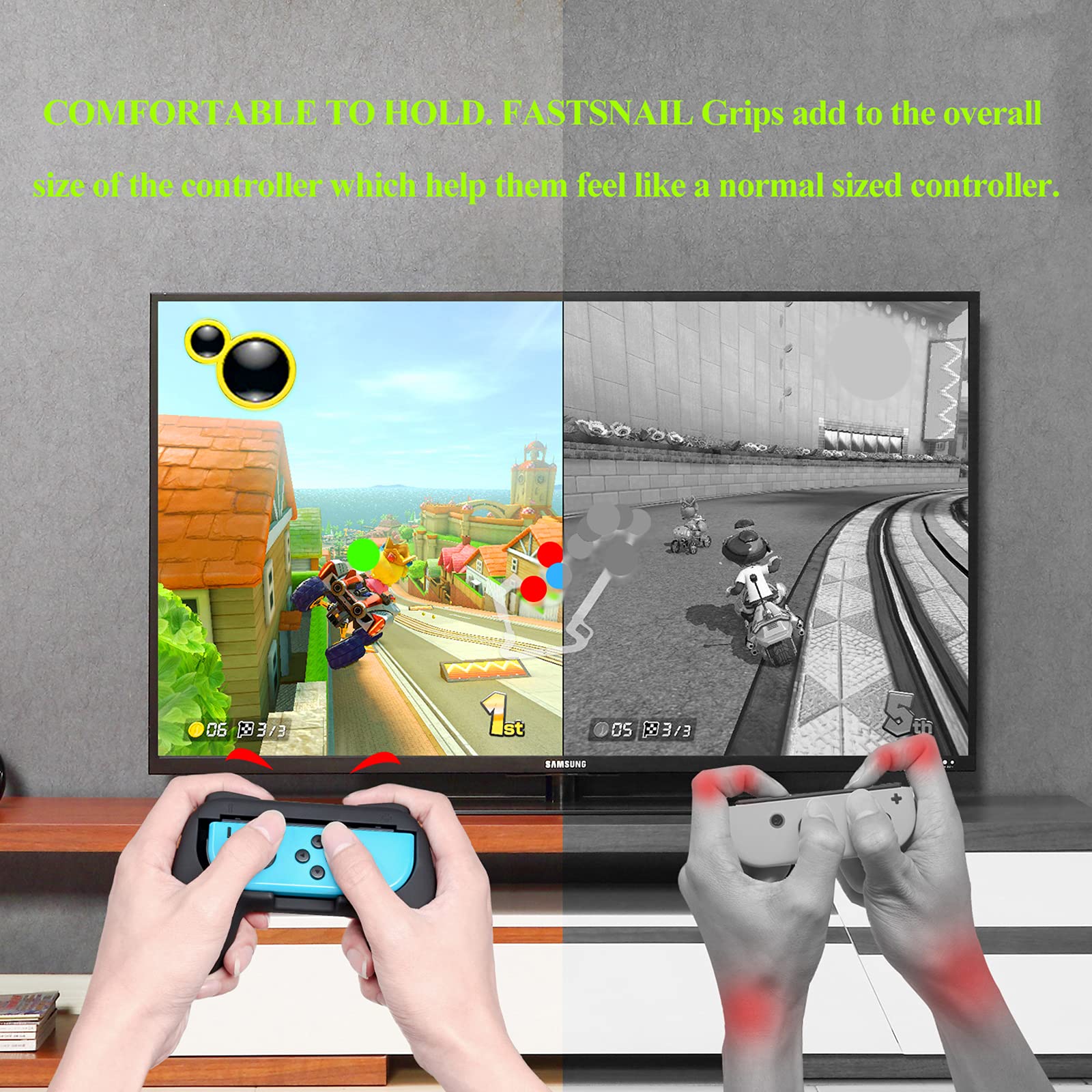 FASTSNAIL Grips Compatible with Nintendo Switch for Joy Con & OLED Model for Joycon, Wear-resistant Handle Kit Compatible with Joy Cons Controllers, 2 Pack(Green and Yellow)