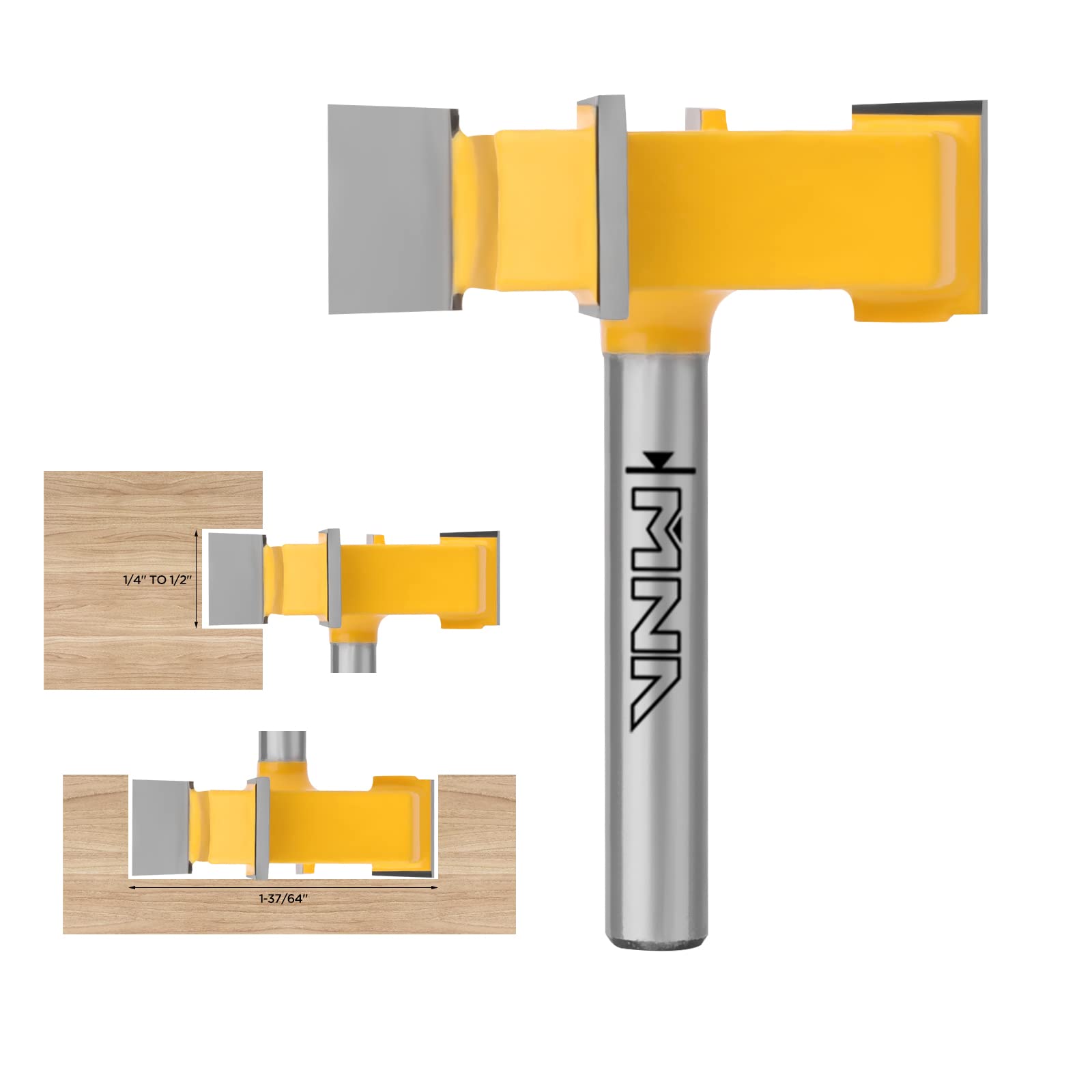 MNA CNC Spoilboard Surfacing Router Bit,4PCS Router Bit Set,1/4 Inch Shank ,4 Wings,1-37/64-Inch Cutting Diameter,1/4" 5/16" 3/8" 1/2" Milling Depth