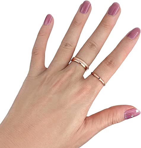 Ganga Jewells 3Pcs 2mm Eternity Stackable 925 Silver Band Rings Statement Wedding Ring For Women Shiny And Hammered Rings Silver, 4-11