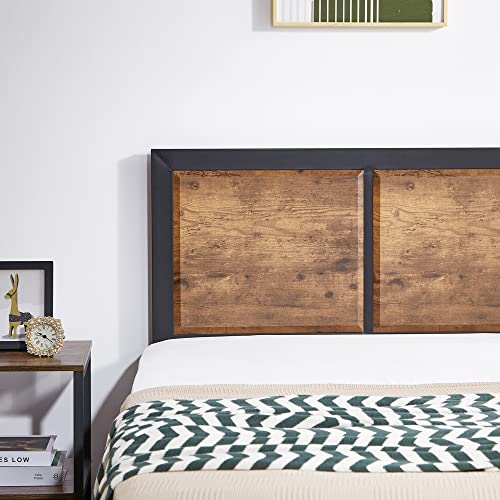 VECELO Twin Platform Bed Frame with Rustic Vintage Wood Headboard, Mattress Foundation, Strong Metal Slats Support, No Box Spring Needed