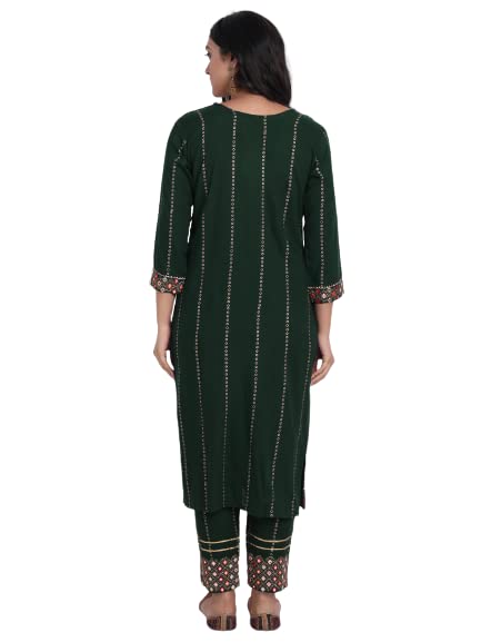 Trend Matters Indian Women's Green Rayon Kurta Pant And Dupatta Set