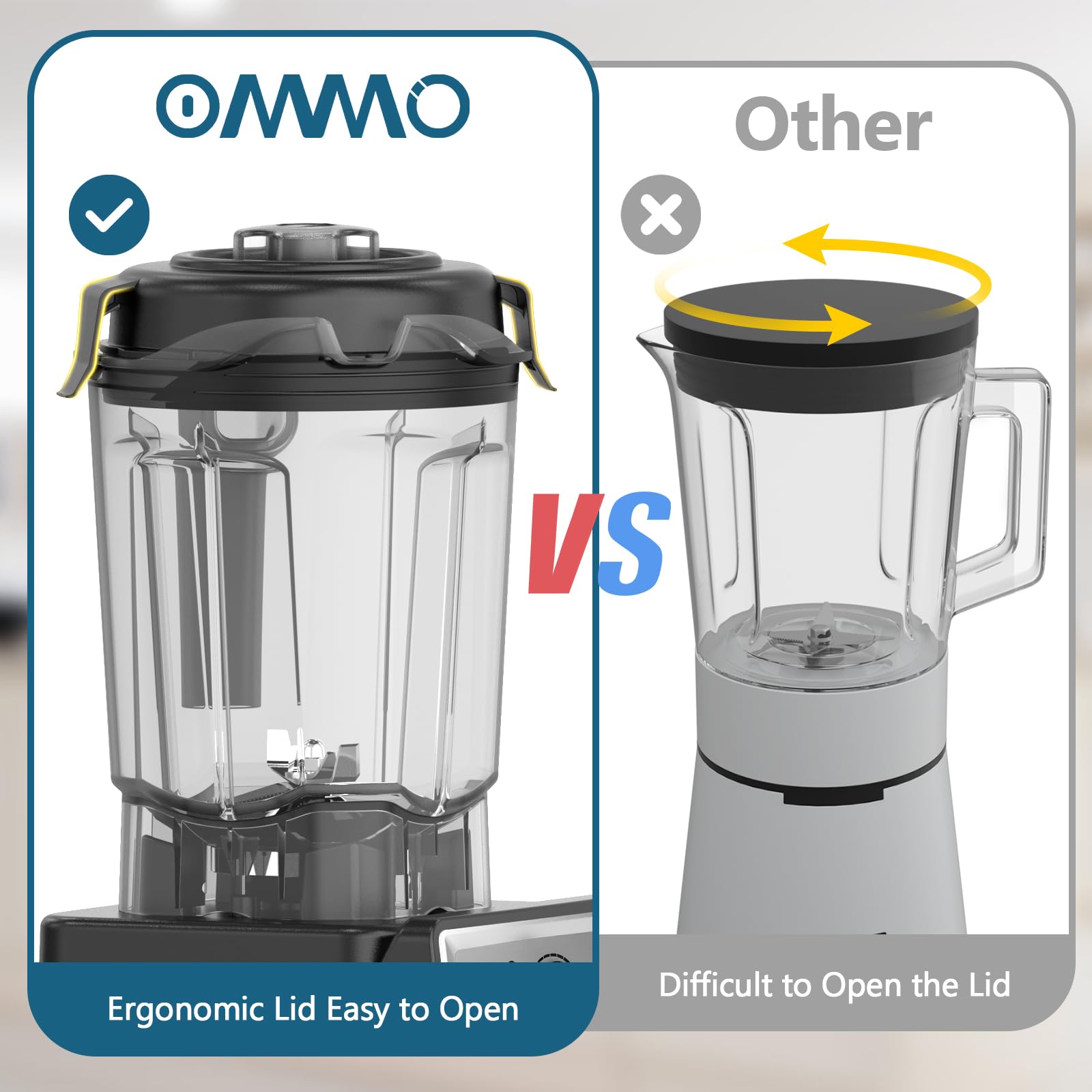 OMMO Blender 1800PW, Professional High Speed Countertop Blender for Kitchen with Durable Stainless Steel Blades, 68oz BPA Free Blender for Shakes and Smoothies, Nuts, Ice and Fruits, Dishwasher Safe