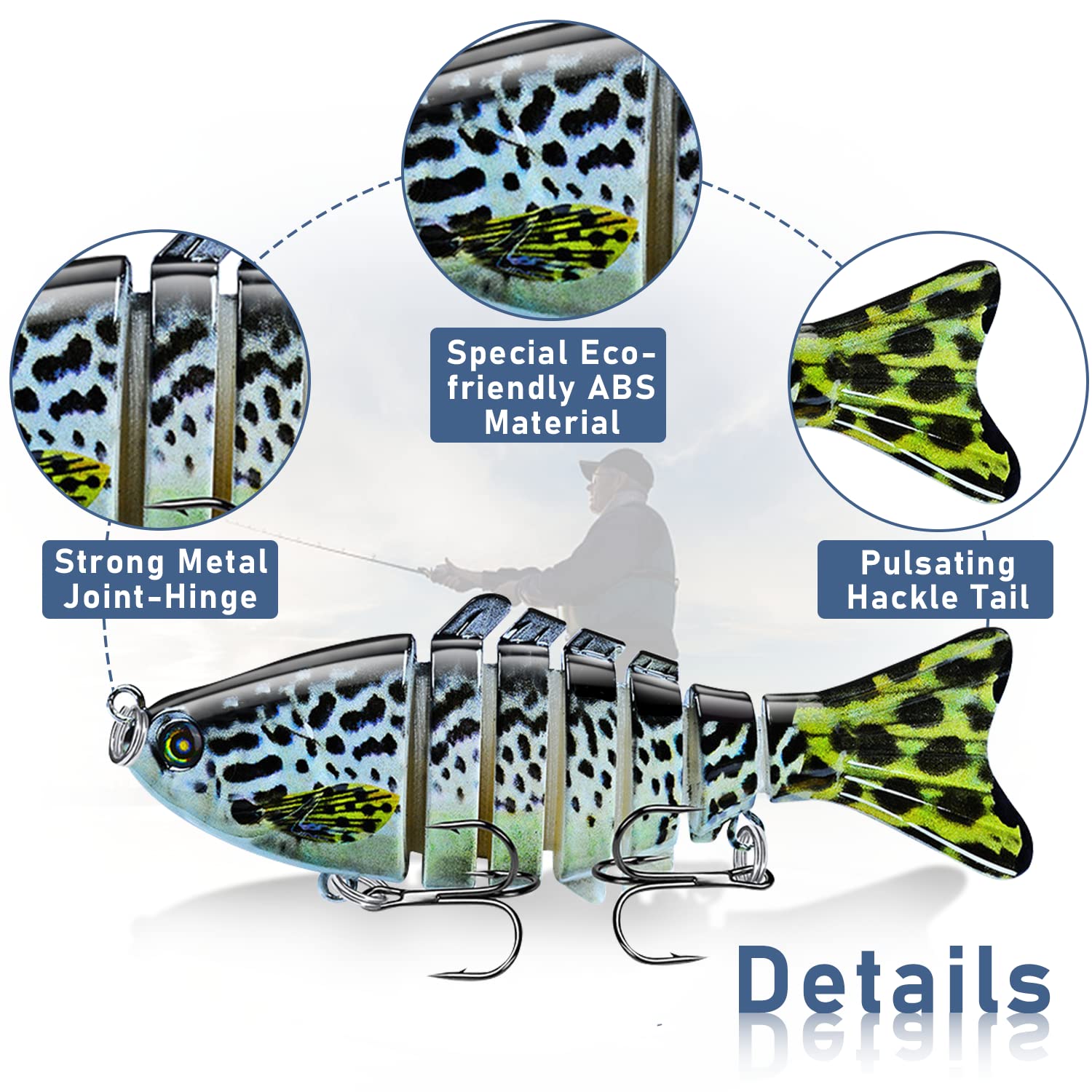 Fishing Lures Multi Jointed Fish Fishing Kits Slow Sinking Lifelike Swimbait Freshwater and Saltwater Crankbaits for Trout Bass Lures, 3 Pack