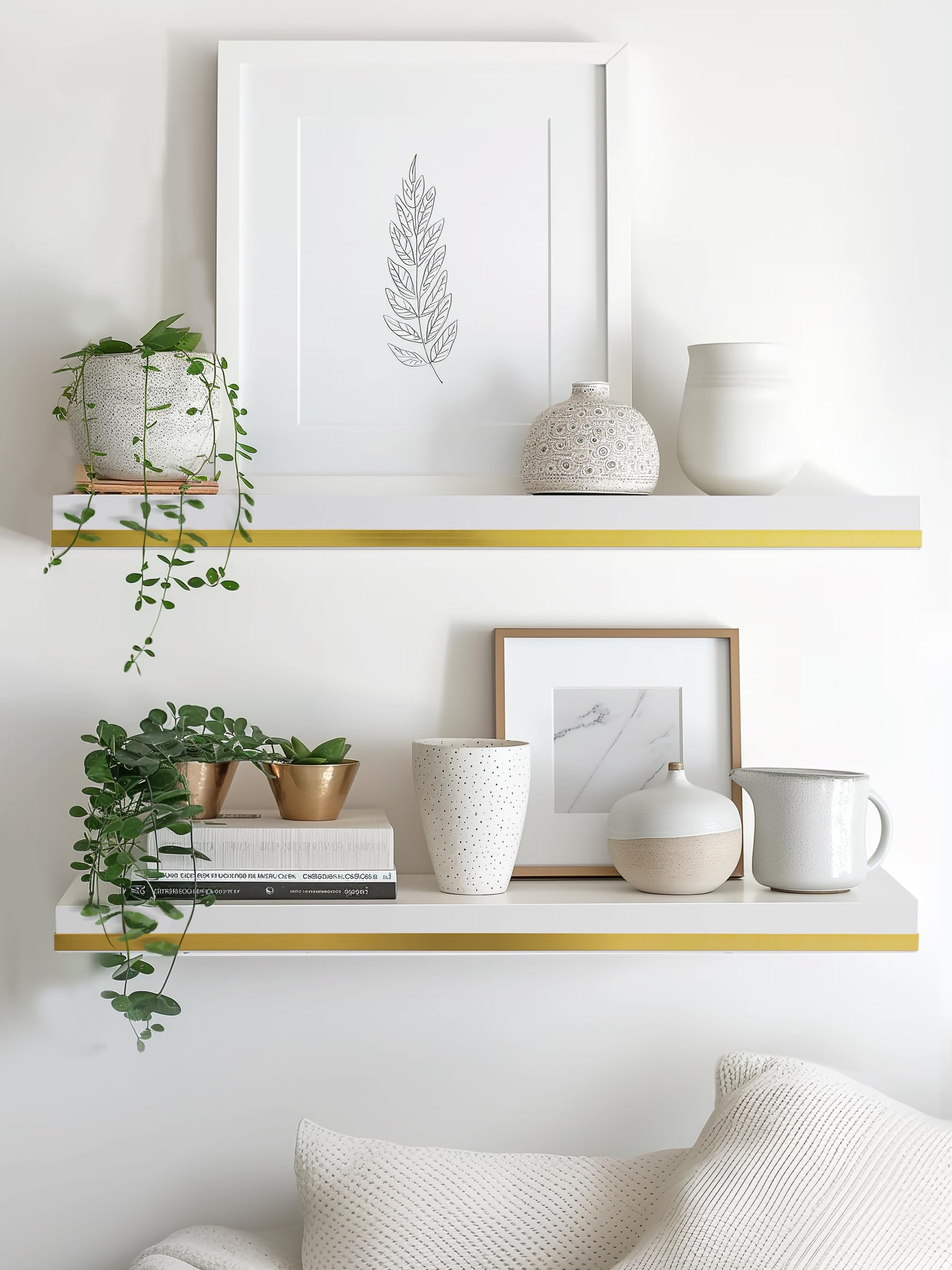 Sivapleso Floating Shelves Set of 2, Modern White Floating Shelves for Wall 24 Inches Long Wall Hanging Shelf with Invisible Brackets for Room Wall