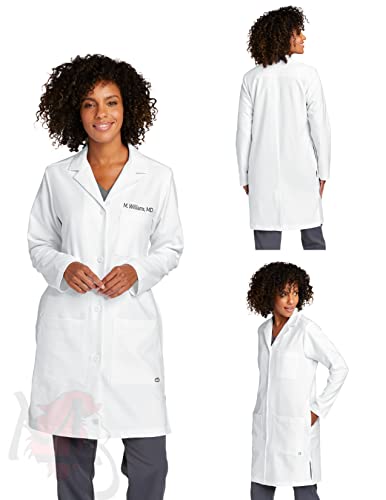Womens Embroidered White Lab Coat - WonderWink® Long Lab Coat - Women's Long Lab Coat Lab Coat - Add a name - Business Name - Personalized Lab Coat with Name (XL)