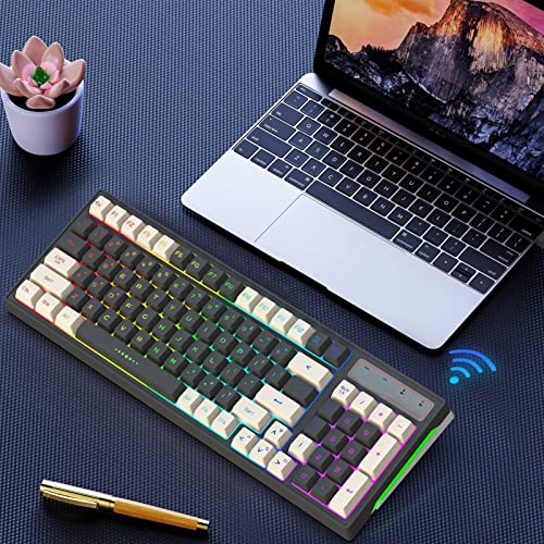 Jopwkuin 2.4G Wireless Gaming Keyboard, Ergonomic Design 96 Keys Gaming Keyboard 2.4G Wireless Floating Keycaps for Gaming(L900 Gray White Wireless Keyboard)