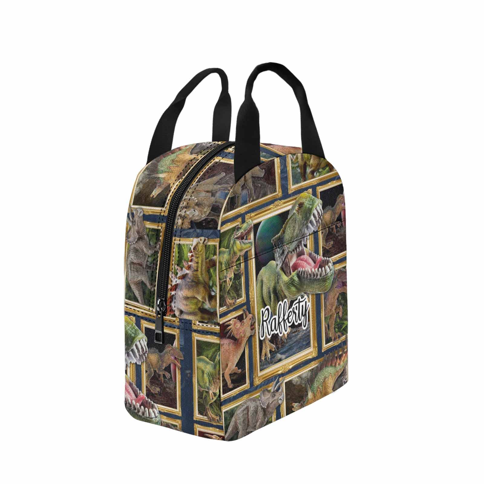 InterestPrint Personalized Dino Lunch Box Bag Custom 3D Print Dinosaur Lunch Tote Bags with Name Customized Lunchbox Bag for Men Women