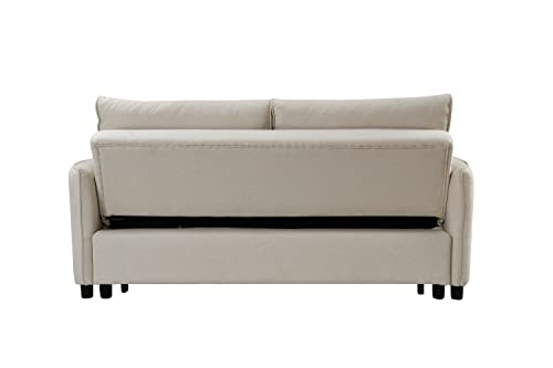 ERYE 74.5" W Futon Loveseat W/Pull Couch Bed and 2 Pillows,3 in 1 Reclining Backrest Love Seat Convertible Queen Size Sleeper & Sofabed for Home Apartment Office Living Room, Beige
