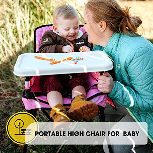 VEEYOO Baby High Chair with Removable Tray - Portable High Chair for Eating and Feeding, Indoor and Outdoor, Compact Fold, Pink