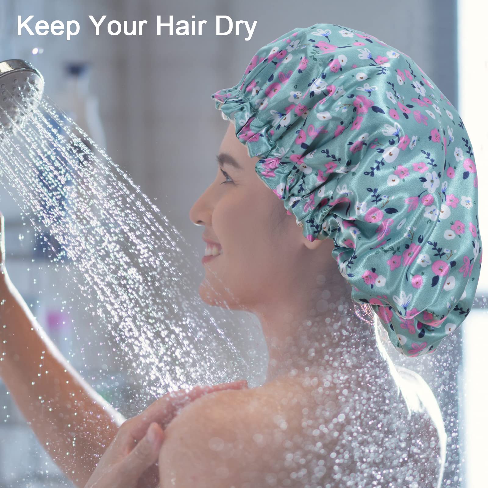 Luvruitaky 2PCS Shower Caps for Women Reusable Waterproof Adjustable Reusable Large Shower Cap Double-Layer Waterproof Bathing cap for Long Hair