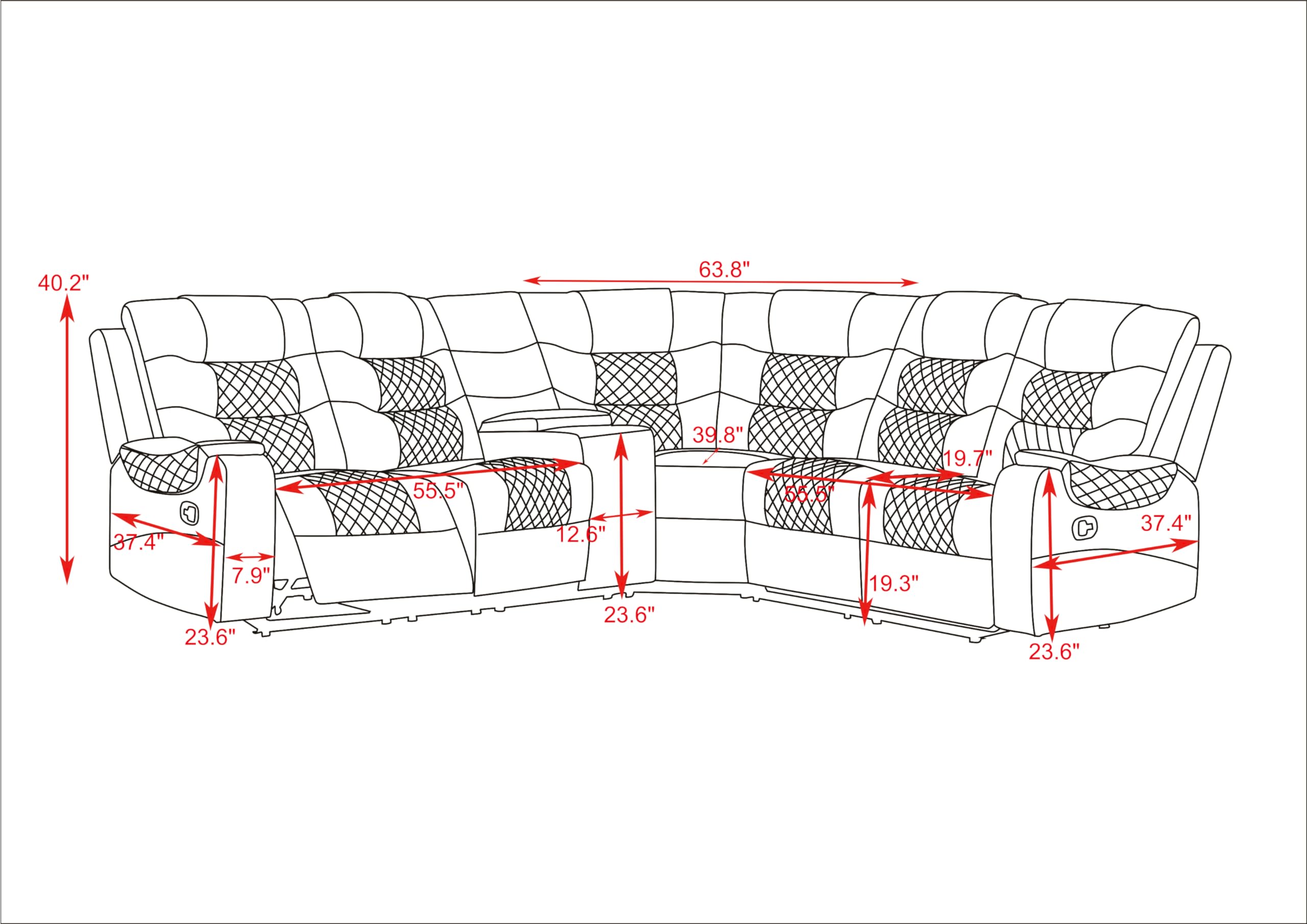 Recliner Sectional Sofa Couches for Living Room Home Theater with Cup Holders Console Table Storage