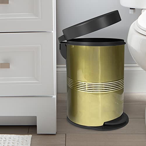 nu steel Stainless Steel Step Garbage Trash Can with Lid: 5 Liter/1.32 gal for The Kitchen, Bathroom, Bedroom, Patio, RV β Gold Finish