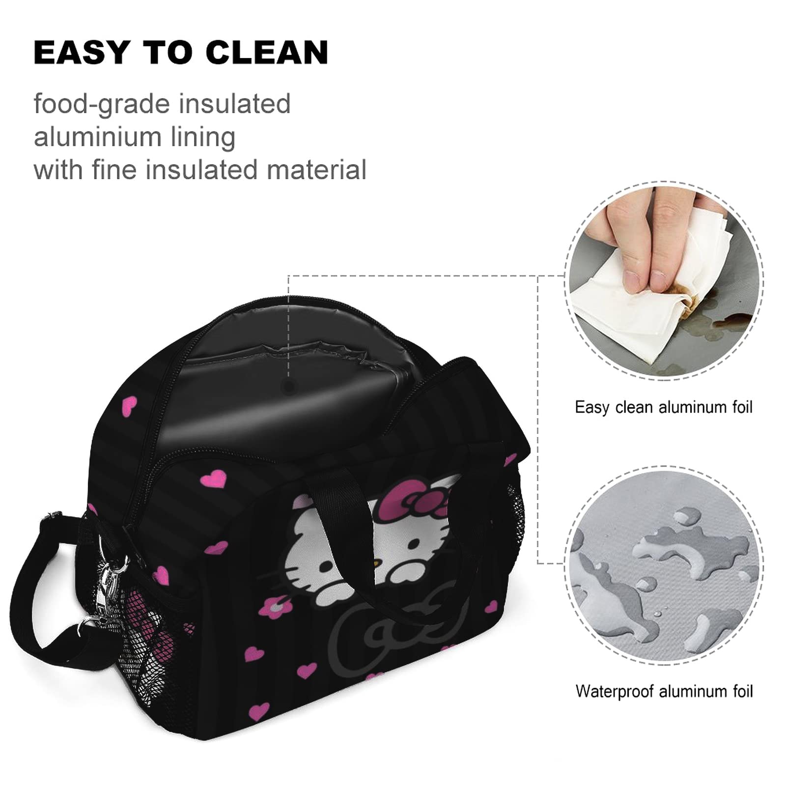 Grehge Cute Cartoon Lunch Bag Portable Thermal Insulated Preservation Pink Cat