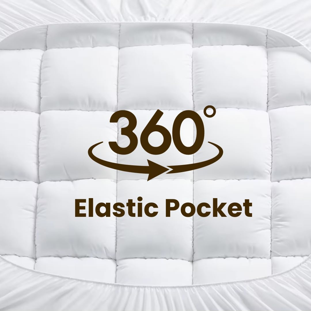 SLEEPAURA 5 Inch Thick Waterproof Mattress Topper - 3D Air Fabric β Noiseless, Breathable, Washable, Cooling Mattress Topper Elastic Fits up 8'' to 21'' Depth - White Bed Cover 60"x80" (Queen)