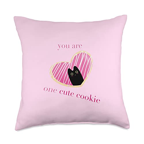 NUKO You Are One Cute Cookie Punny Valentine Heart Sus Kawaii Cat Throw Pillow, 18x18, Multicolor