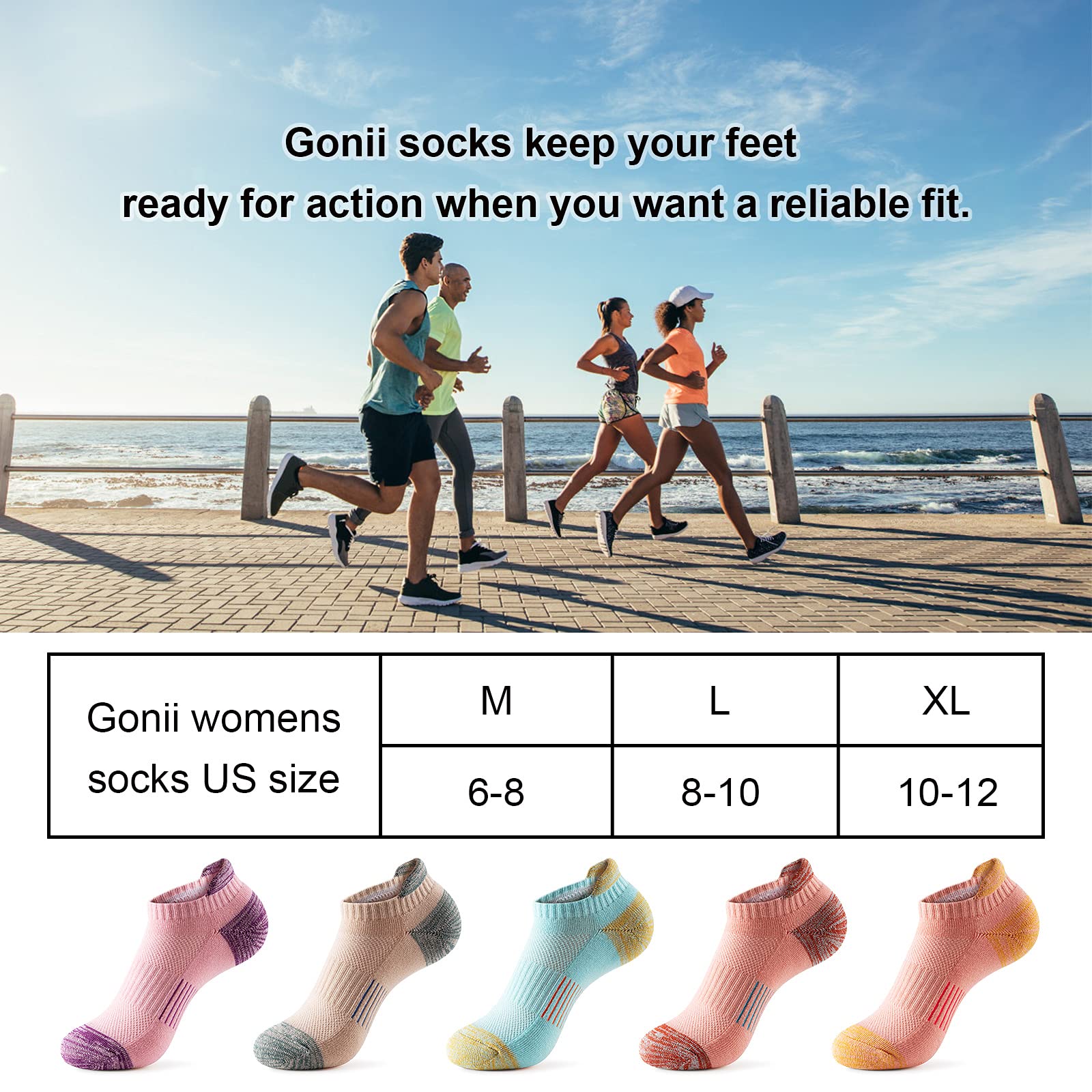 Gonii Ankle Socks Womens Running Athletic No Show Socks Cushioned 5-Pairs
