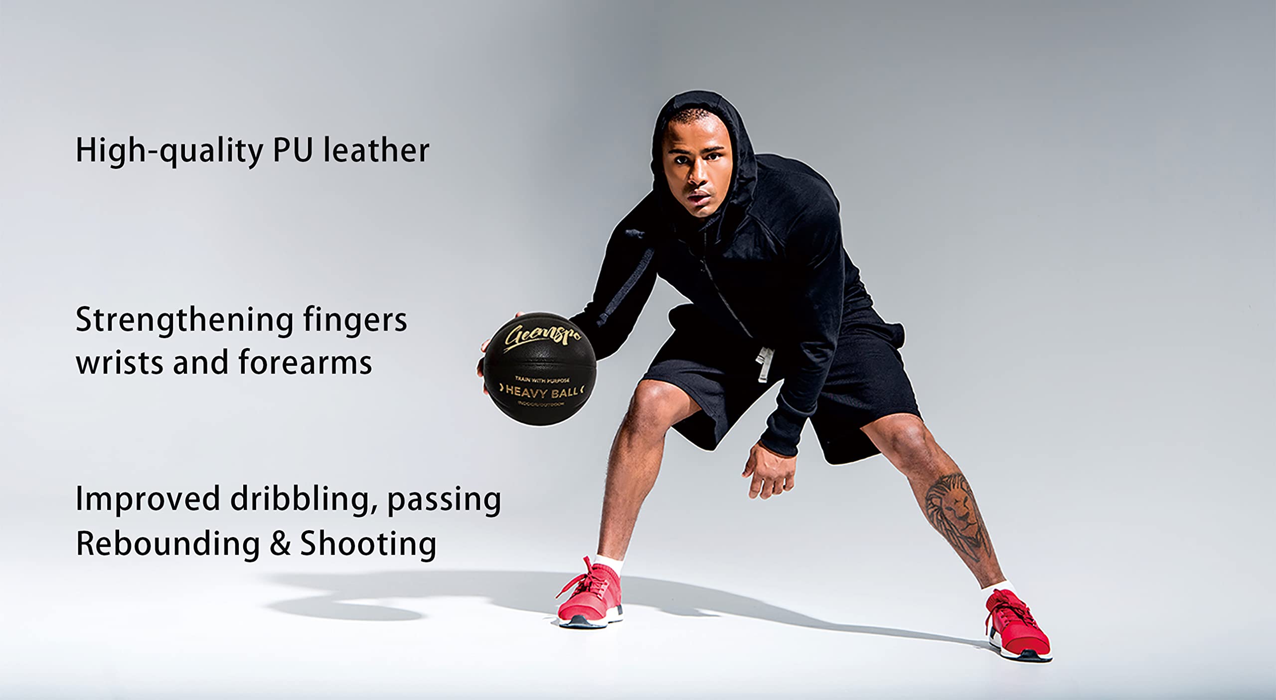 GEEMSPO Official Size 7/29.5 inch Training Basketball with pump-3lbs Black Heavy Training Ball
